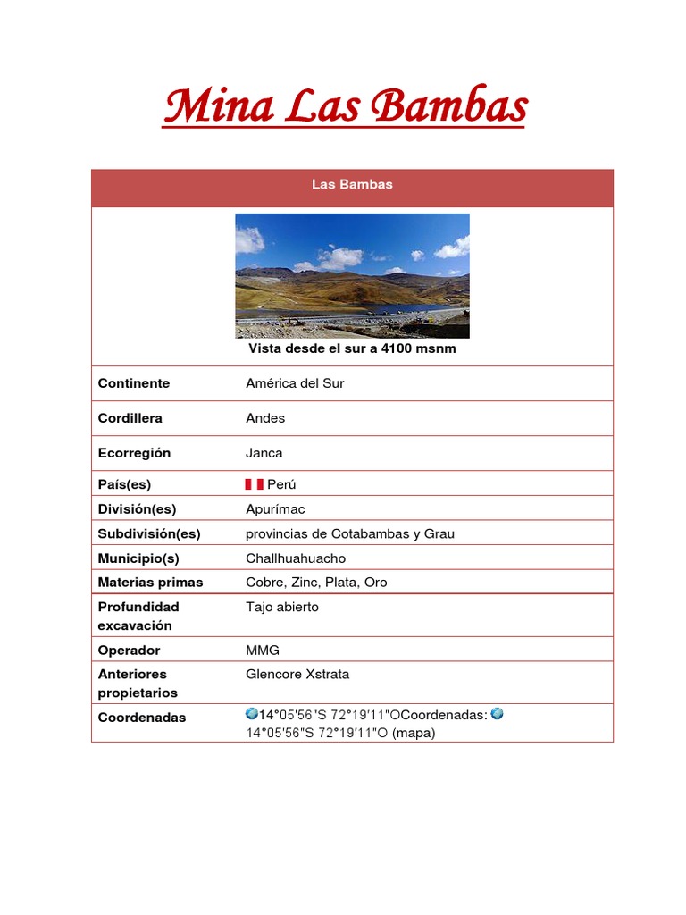Mina Las Bambas | PDF | Molibdeno | Oro