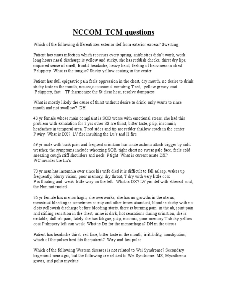 TCM Board Question Practice | PDF | Cough | Menstruation