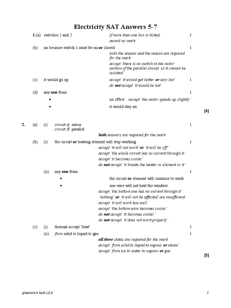Electricity Test Answers Overview | PDF | Series And Parallel Circuits ...