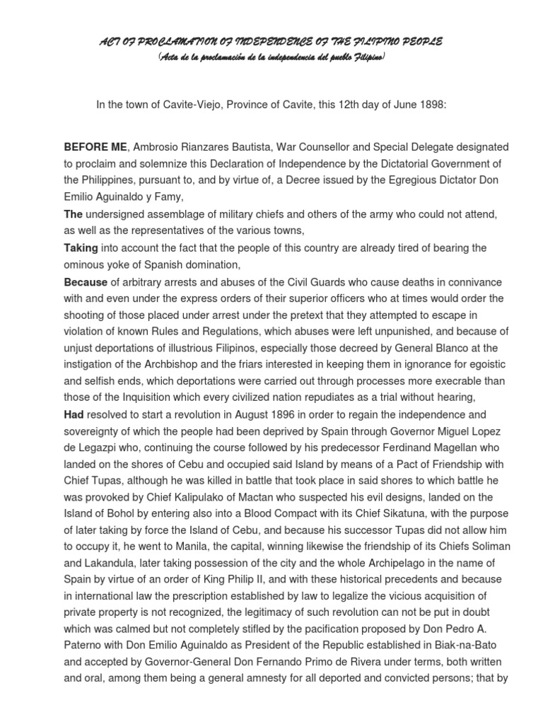 Proclamation of Philippine Independence | PDF | Philippines