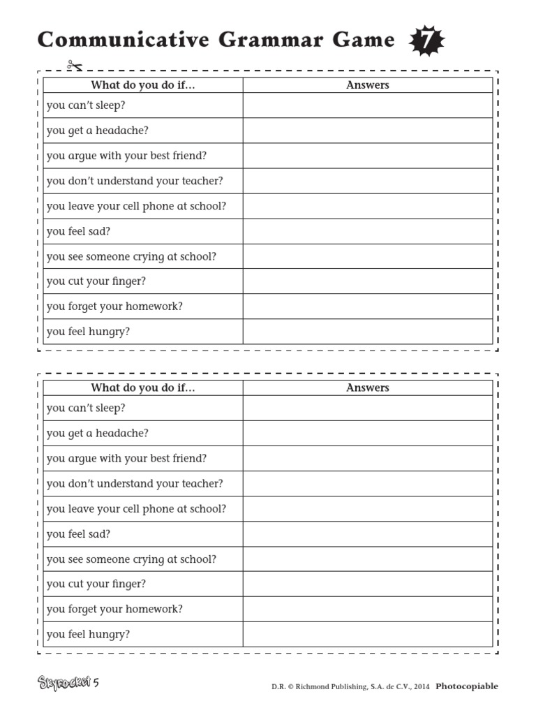 Communicative Grammar Game: What Do You Do If Answers | PDF | Self ...
