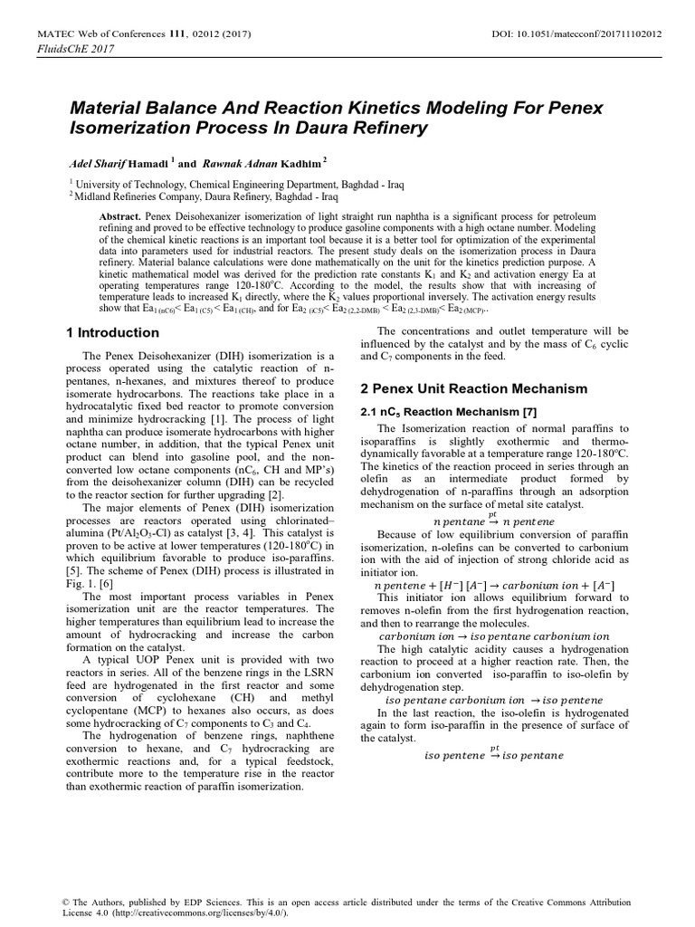 Material Balance and Reaction Kinetics Modeling Fo | Download Free PDF ...