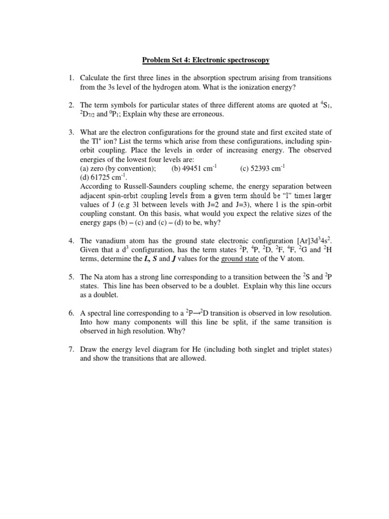 Problem Set 4: Electronic Spectros | PDF