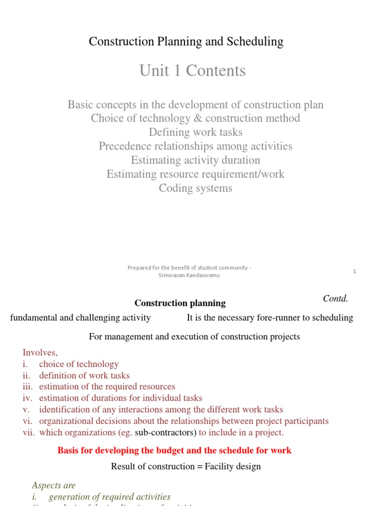 Construction Planning & Scheduling UNIT 1 | PDF | Concrete | Excavation ...