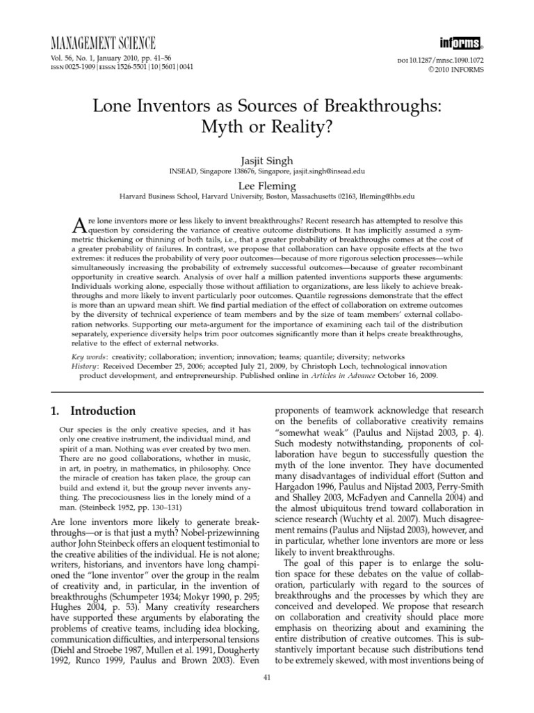 Singh - Fleming - 2010 - Lone Inventors As Soruce of Innovation | PDF ...