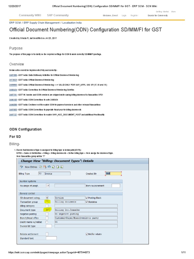 SAP - ODN - Official Document Numbering (ODN) Configuration SD - MM ...