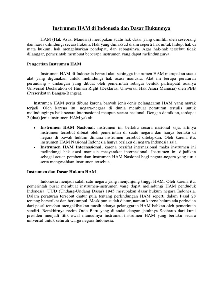 Pengertian Instrumen HAM Di Indonesia Dan Dasar Hukumnya | PDF