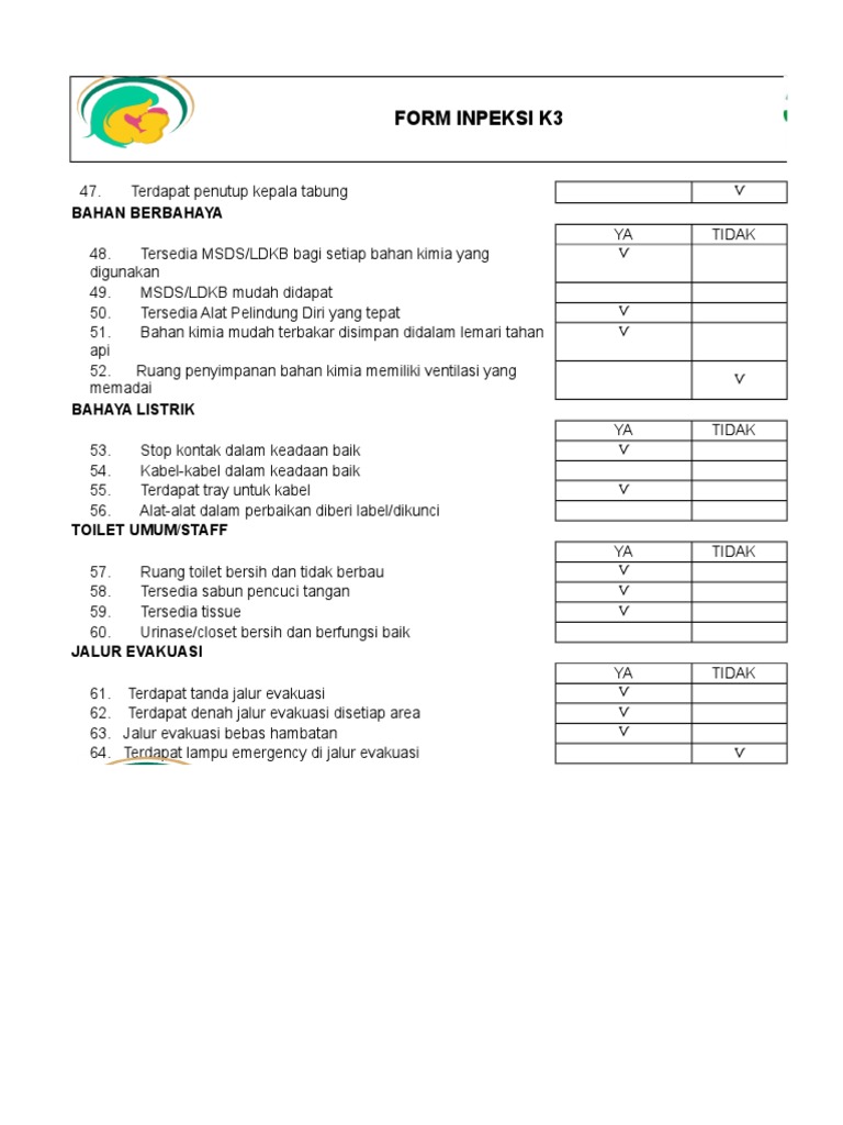 Form Inspeksi K3 Rumah Sakit | PDF