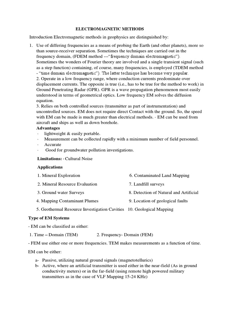 Electromagnetic Methods: Advantages | PDF | Electric Current ...