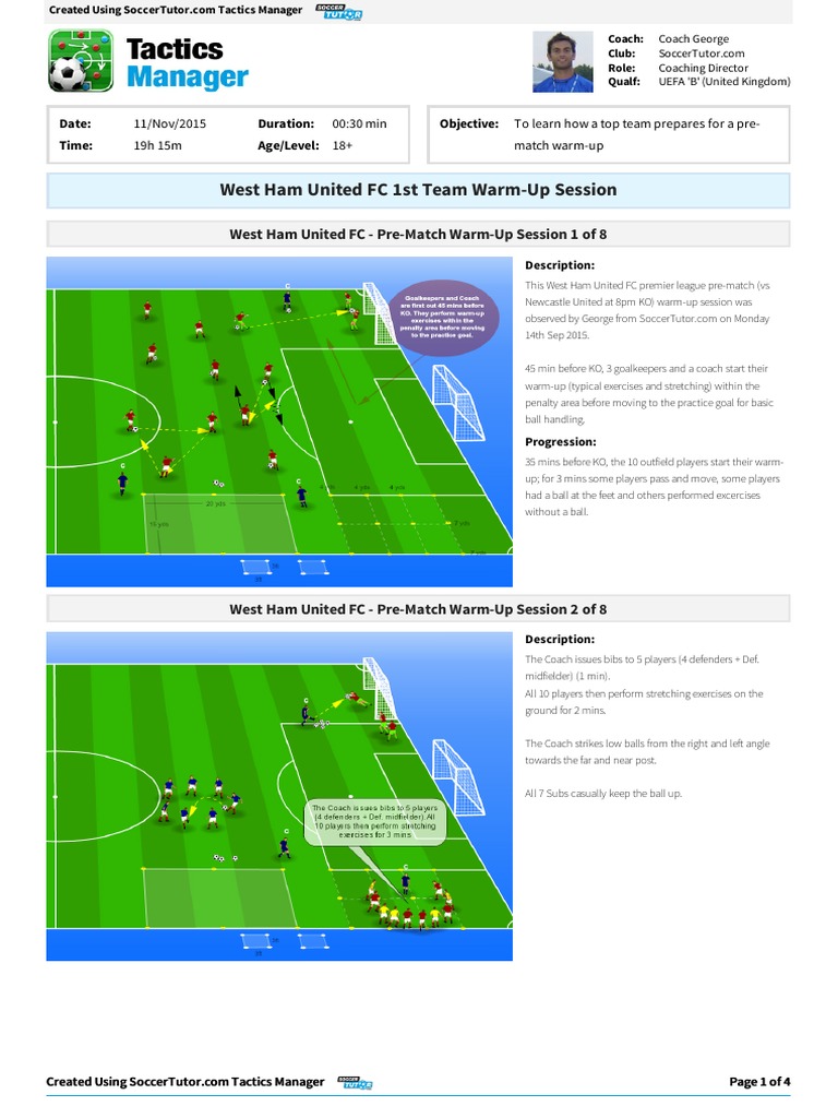 West Ham United Fc Pre Match Warm Up Session Pdf Games Of Physical