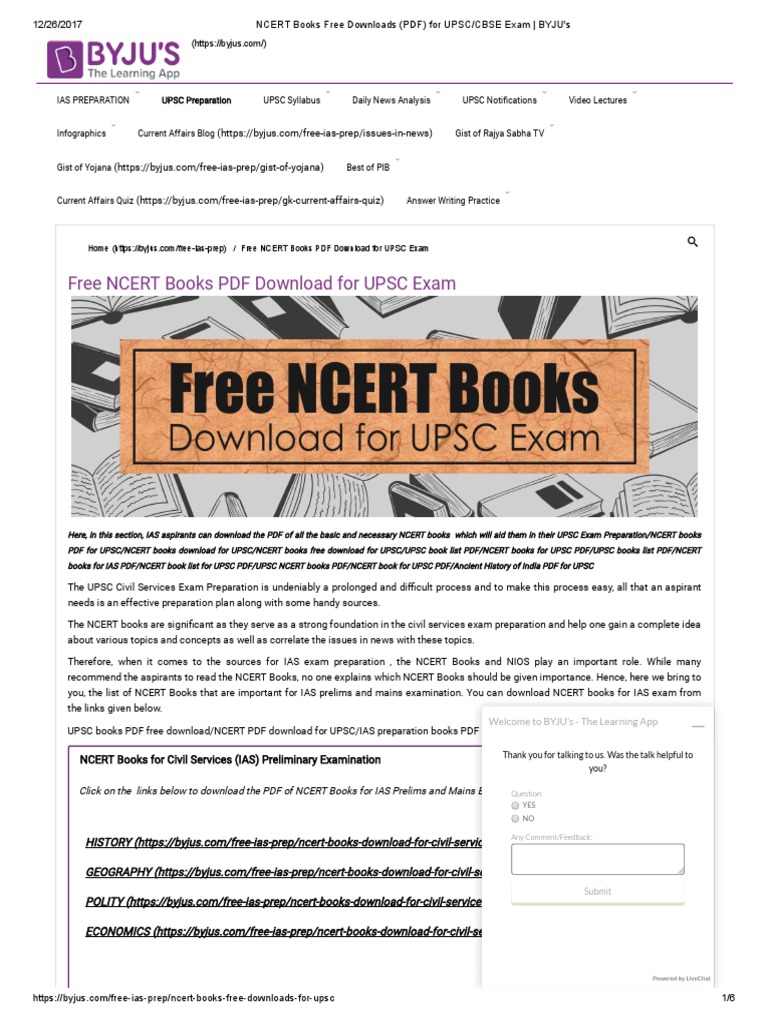 Ncert Books Free Downloads (PDF) For Upsc - Cbse Exam - Byju's | PDF ...