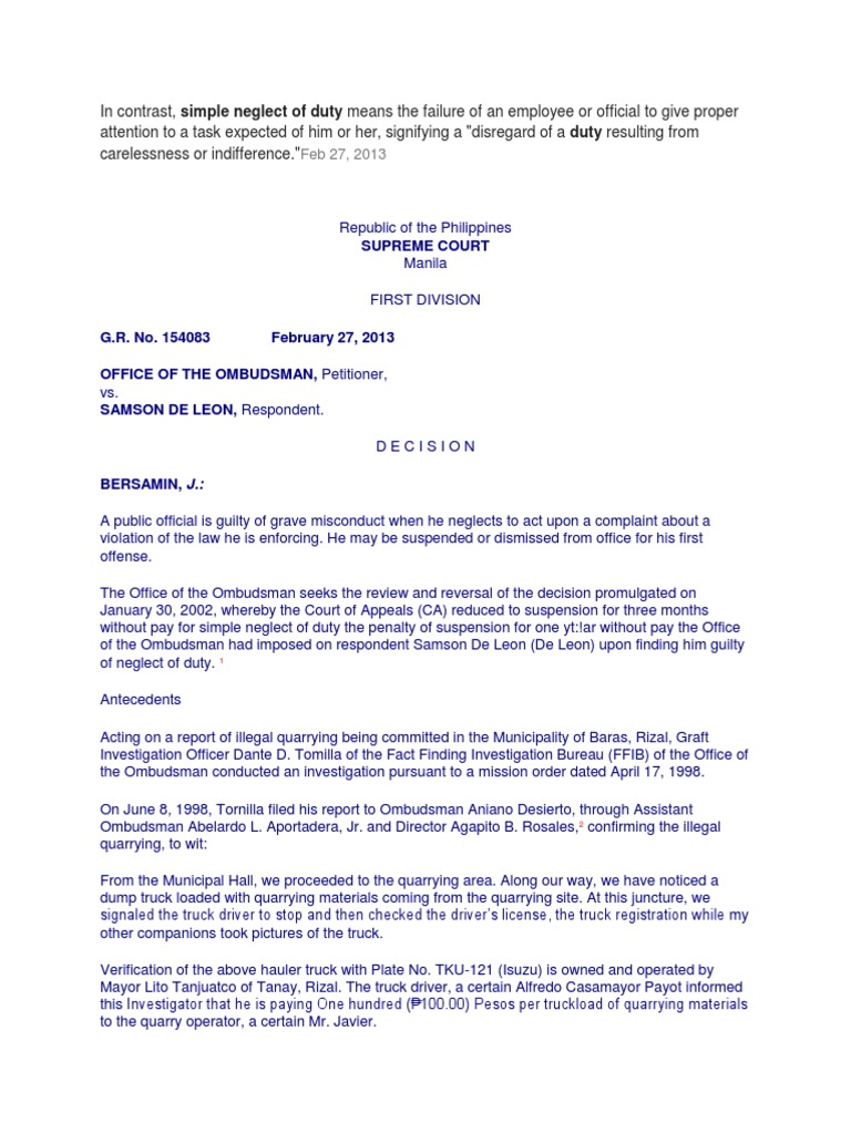 simple neglect of duty.docx | Lawsuit | Judgment (Law)