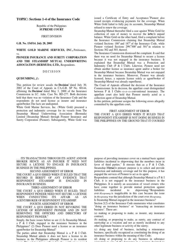 TOPIC: Sections 1-4 of The Insurance Code: Supreme Court | Download ...