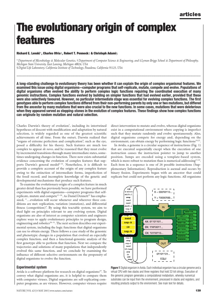 The Evolutionary Origin of Complexity | PDF | Evolution | Mutation