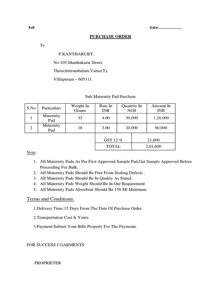Purchase Order: Ref: Date | PDF