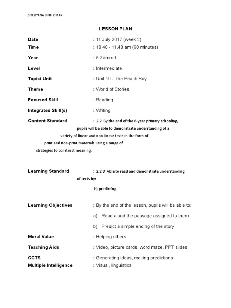 W2 (Reading) | PDF | Reading (Process) | Lesson Plan