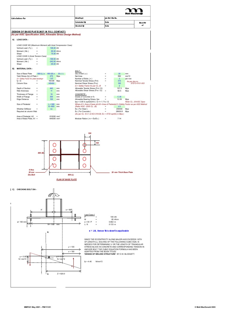 Base Plate Design-1 - J Bolt | PDF | Bending | Stress (Mechanics)
