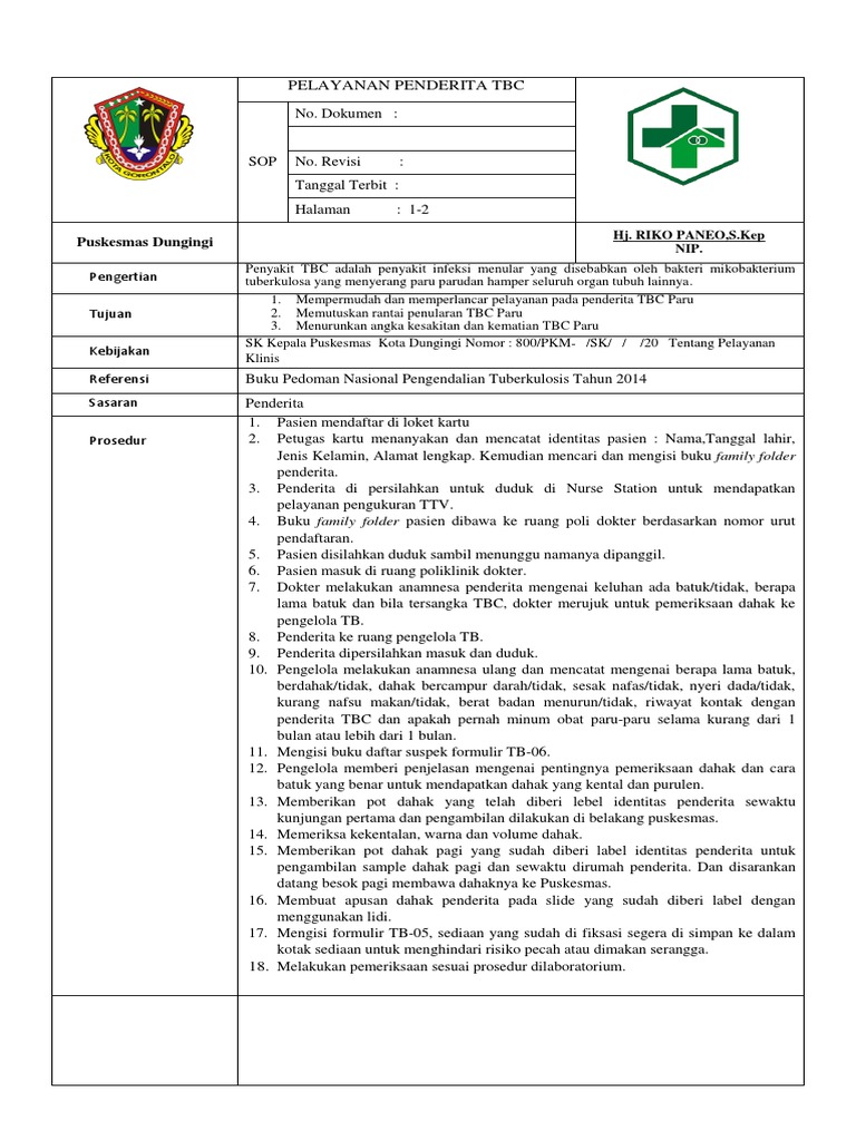 SOP Pelayanan TB Revisi | PDF
