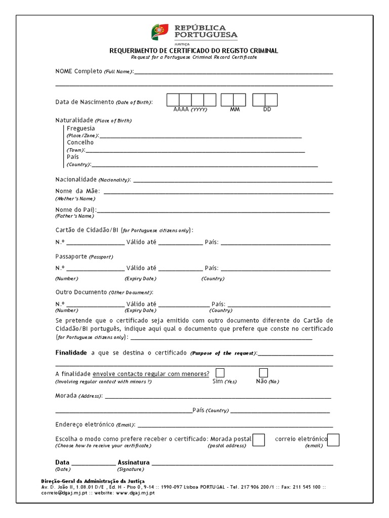 Solicitação de Certificado de Registo Criminal Português: Instruções de ...