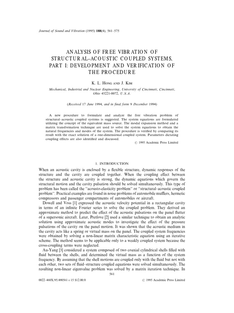 Jsvi 1995 0611 | PDF | Normal Mode | Eigenvalues And Eigenvectors