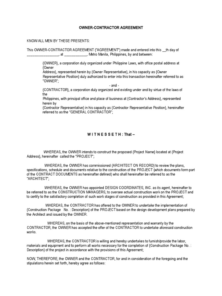 Owner Contractor Agreement | PDF | Surety Bond | Arbitration