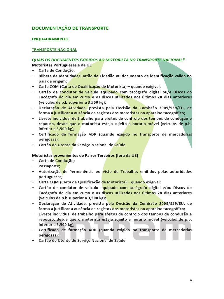 Documentos Necessários para Transporte | PDF | Imposto sobre Valor ...