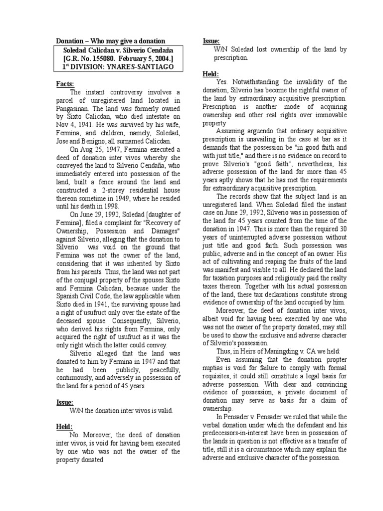 Calicdan Vs Cendaña | Download Free PDF | Adverse Possession | Natural ...