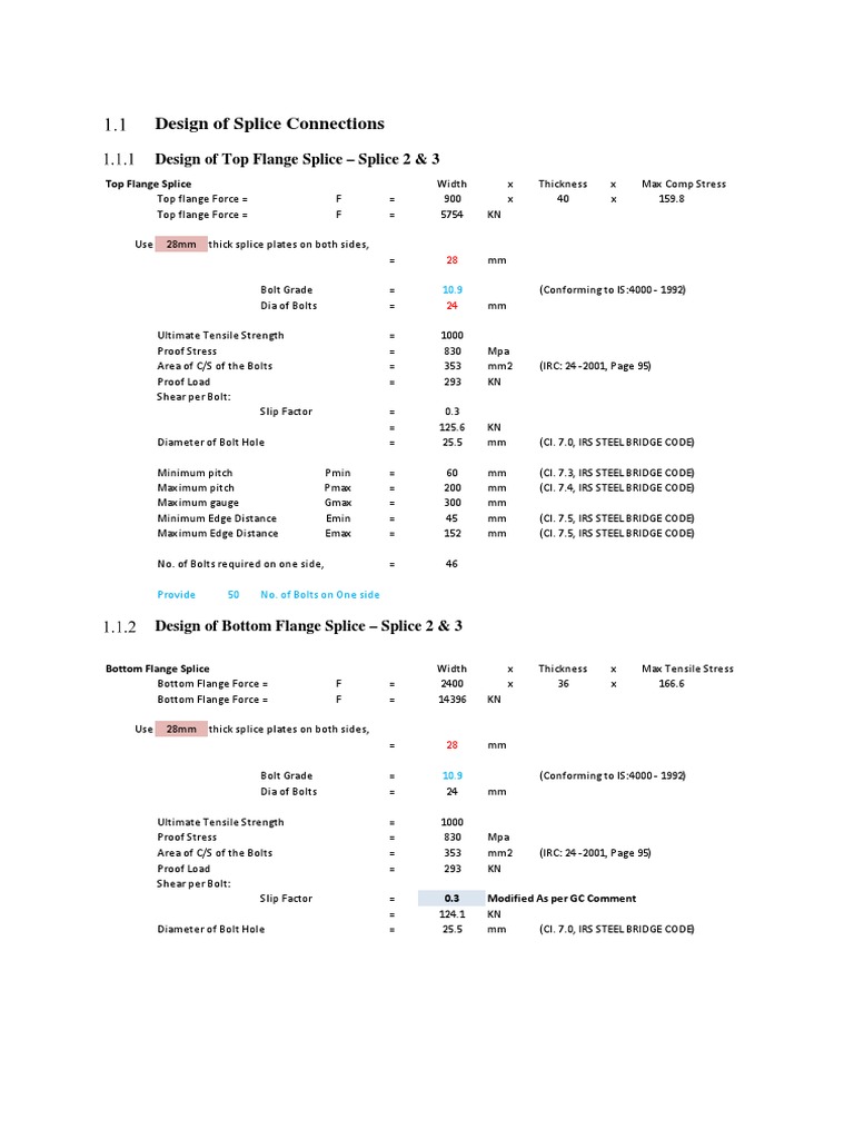 Calculation For Splice | PDF | Bending | Screw