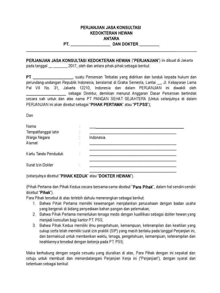 Perjanjian Kerja PT - Pss - Dokter - R1 | PDF | Ilmu Sosial