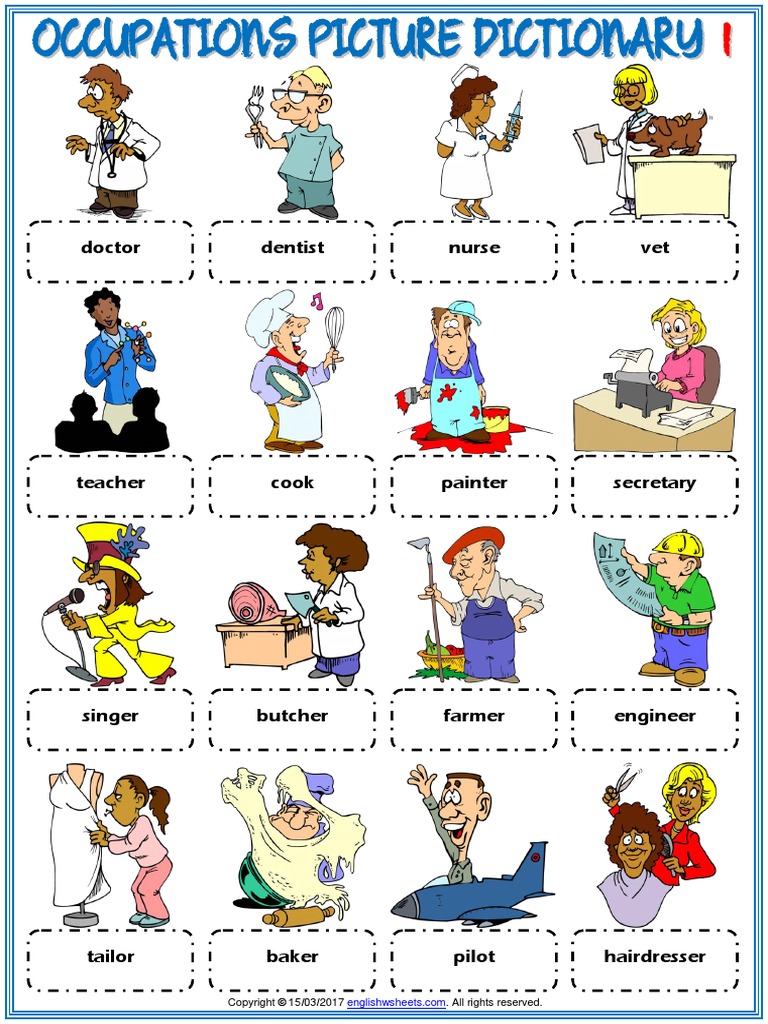 Occupations Vocabulary Esl Picture Dictionary Worksheets For Kids PDF | PDF