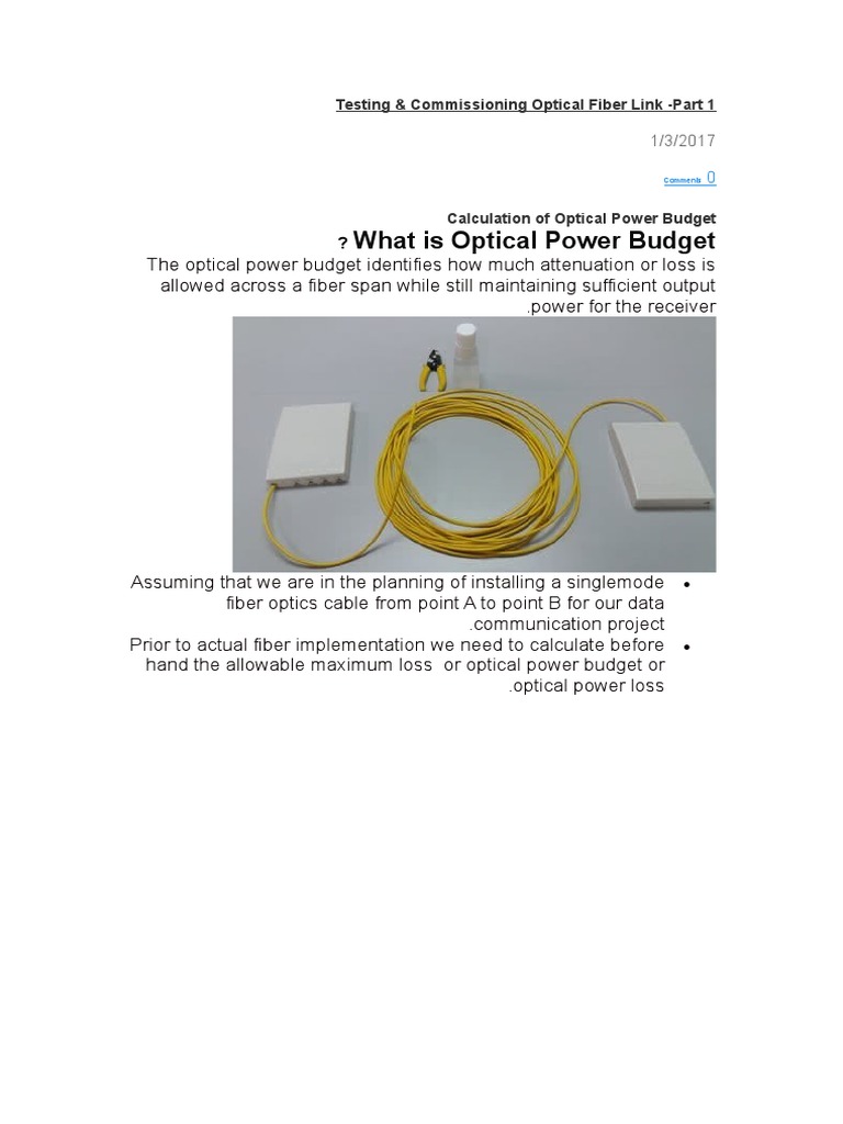 Calculating Optical Power Budget for Fiber Optic Links | PDF | Optical ...
