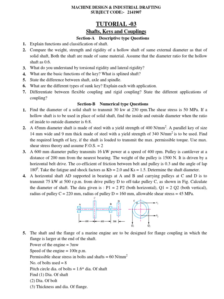 TUTORIAL 3 Design of Shaft Key and Coupling | Download Free PDF | Axle ...