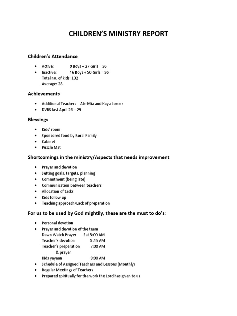 Children'S Ministry Report | PDF | God | Prayer