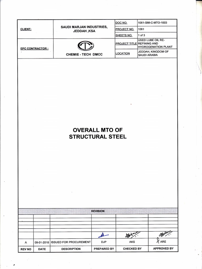 1061 SMI C MTO 1003 A - Overall Structural Steel MTO | PDF | Metals | Building Engineering