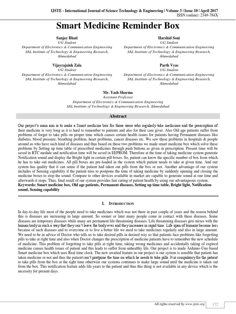 Smart Medicine Reminder Box | PDF | Arduino | Computer Engineering