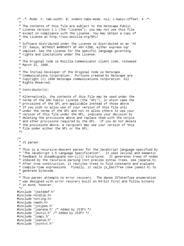 Jsparse C Source Code Pdf Scope Computer Science Source Code