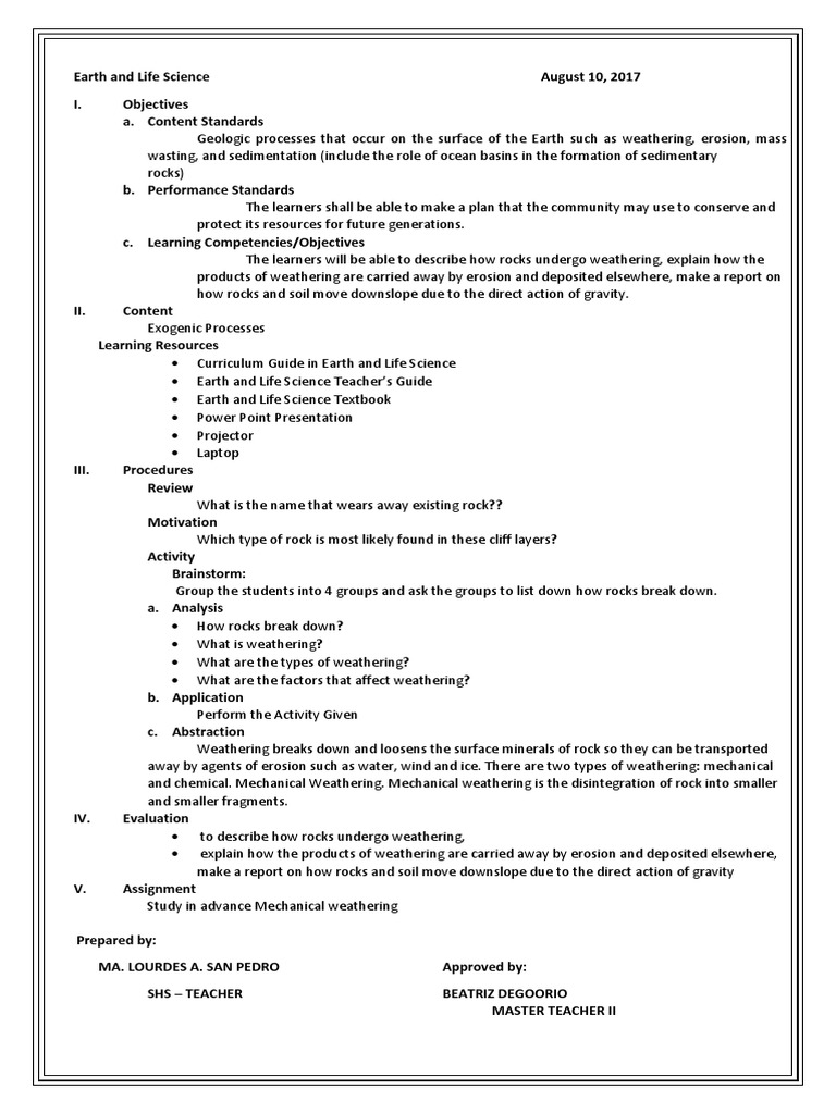 Dlp In Science Pdf Weathering Rock Geology