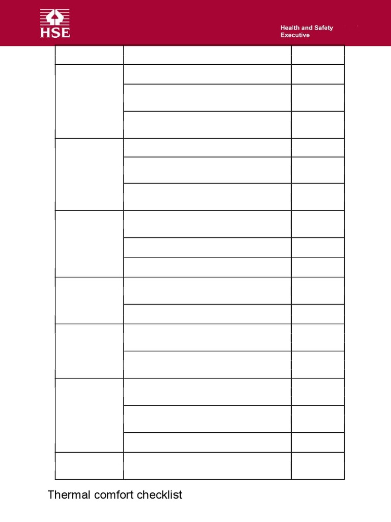Hse Thermal Comfort Checklist Template | PDF