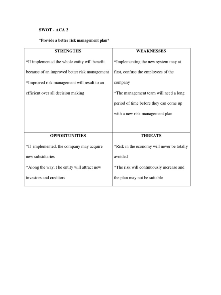 SWOT Analysis of Risk Management | PDF