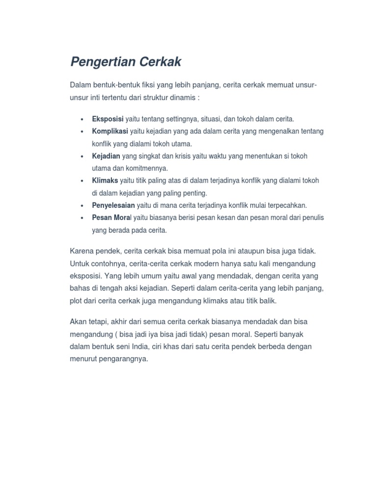 Pengertian Cerkak | PDF