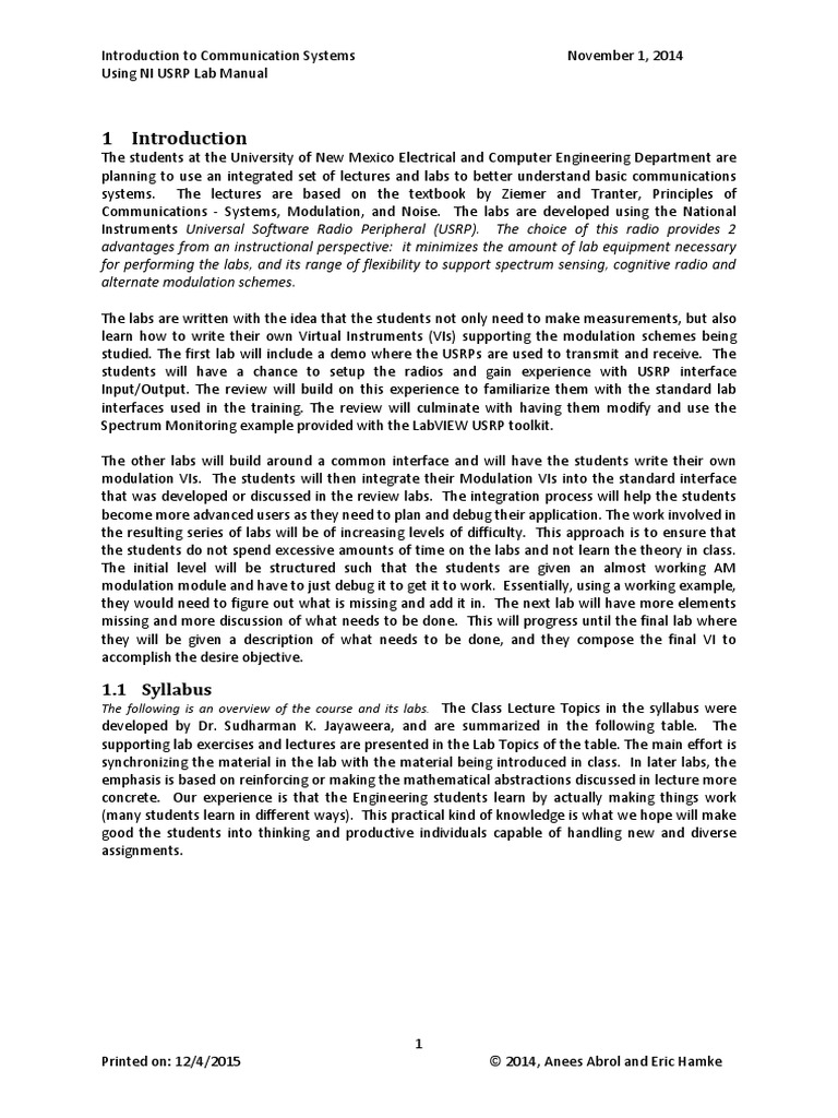 Lab Manual Rev 5 Lab 1 - SDR Basics - 0 | PDF | Modulation | Spectral Density