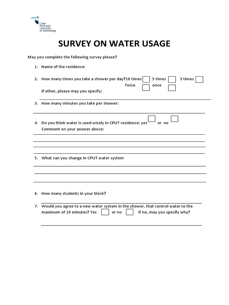 Water Usage Survey for CPUT Residents | PDF