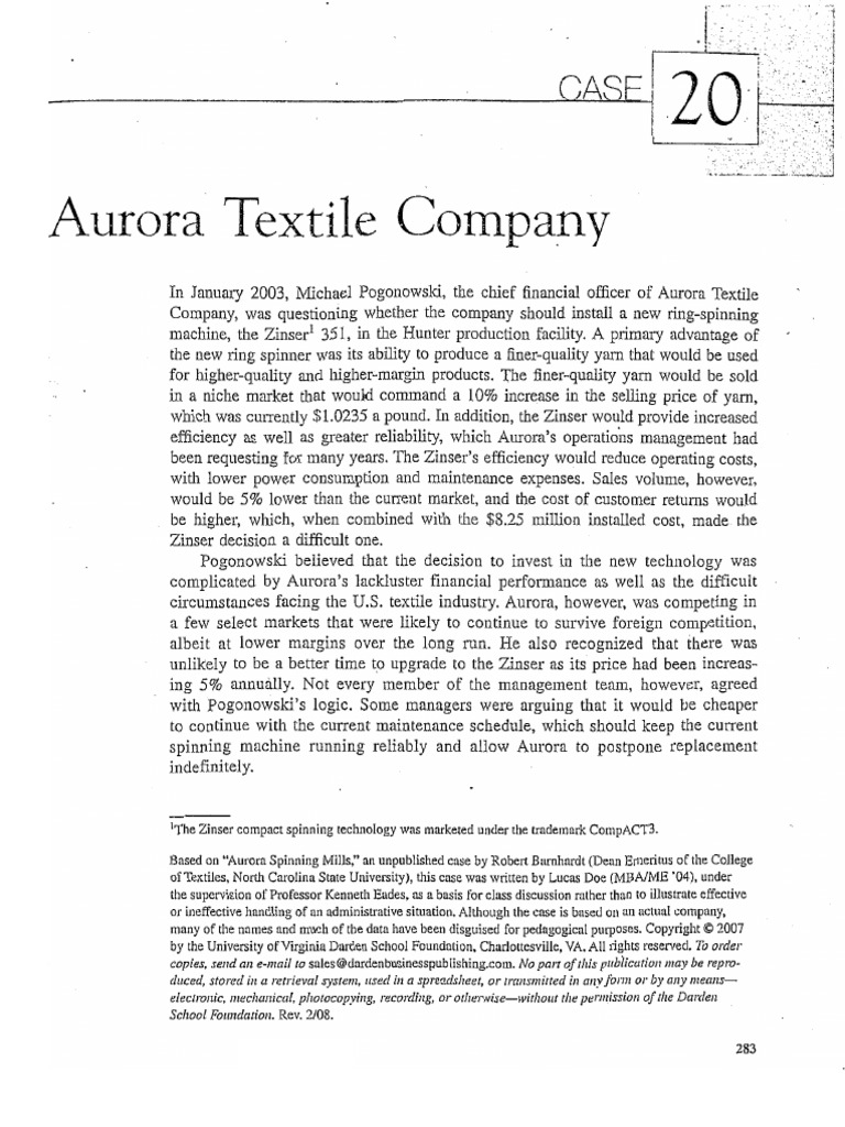 Aurora Textile Company | PDF | Spinning (Textiles) | Free Trade