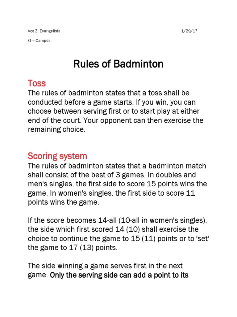 Rules of Badminton - Singles and Doubles | PDF | Referee | Ball Games