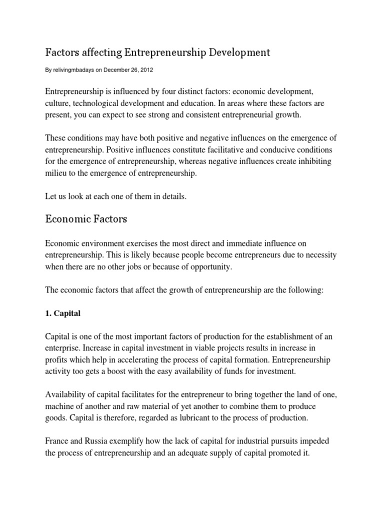 Factors Influencing Entrepreneurship Growth | PDF | Entrepreneurship ...
