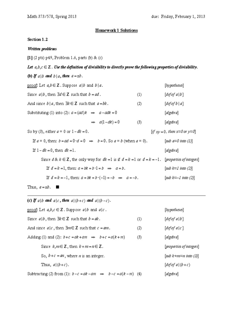 Homework 1 Solutions: Divisibility Properties, the Euclidean Algorithm ...