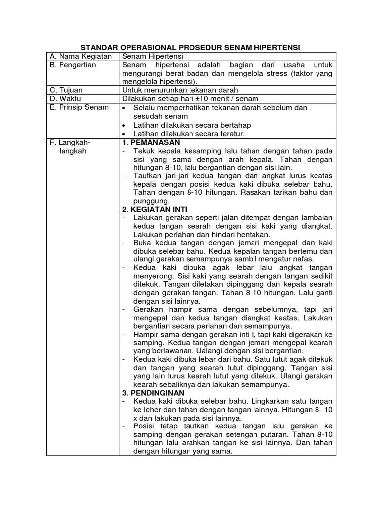 SOP Senam Hipertensi | PDF