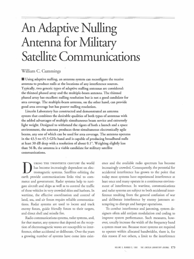 Adaptive Nulling Communications: Antenna For Satellite | PDF | Antenna (Radio) | Eigenvalues And ...