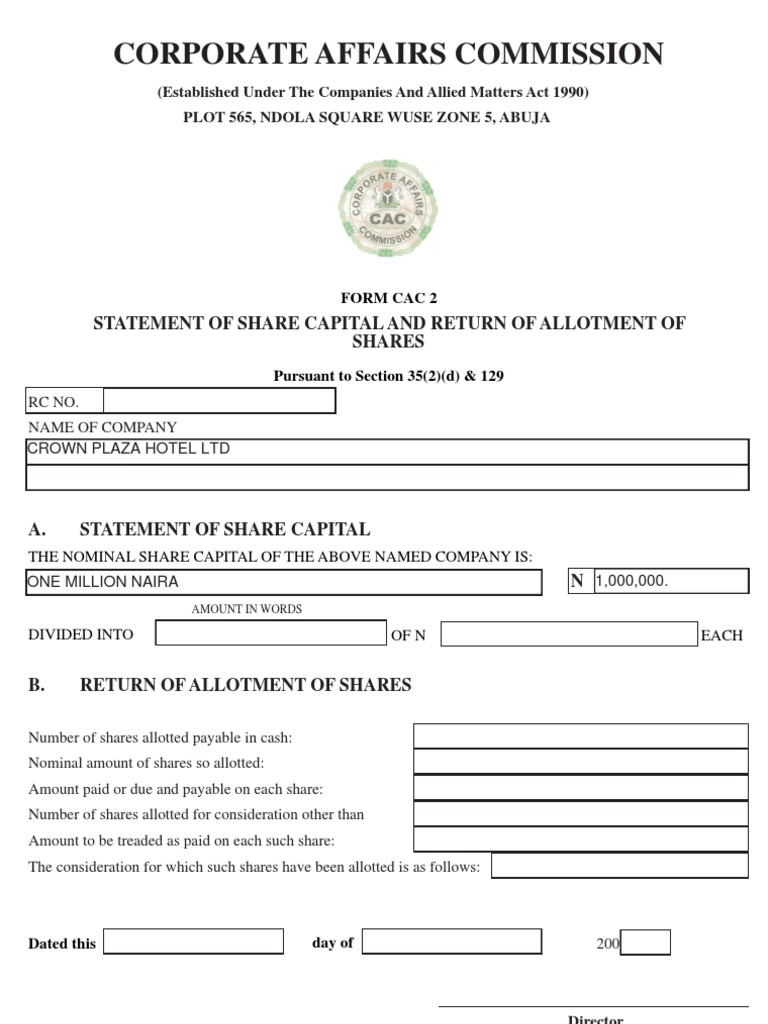 CAC Form C02: Share Allotment Details | PDF
