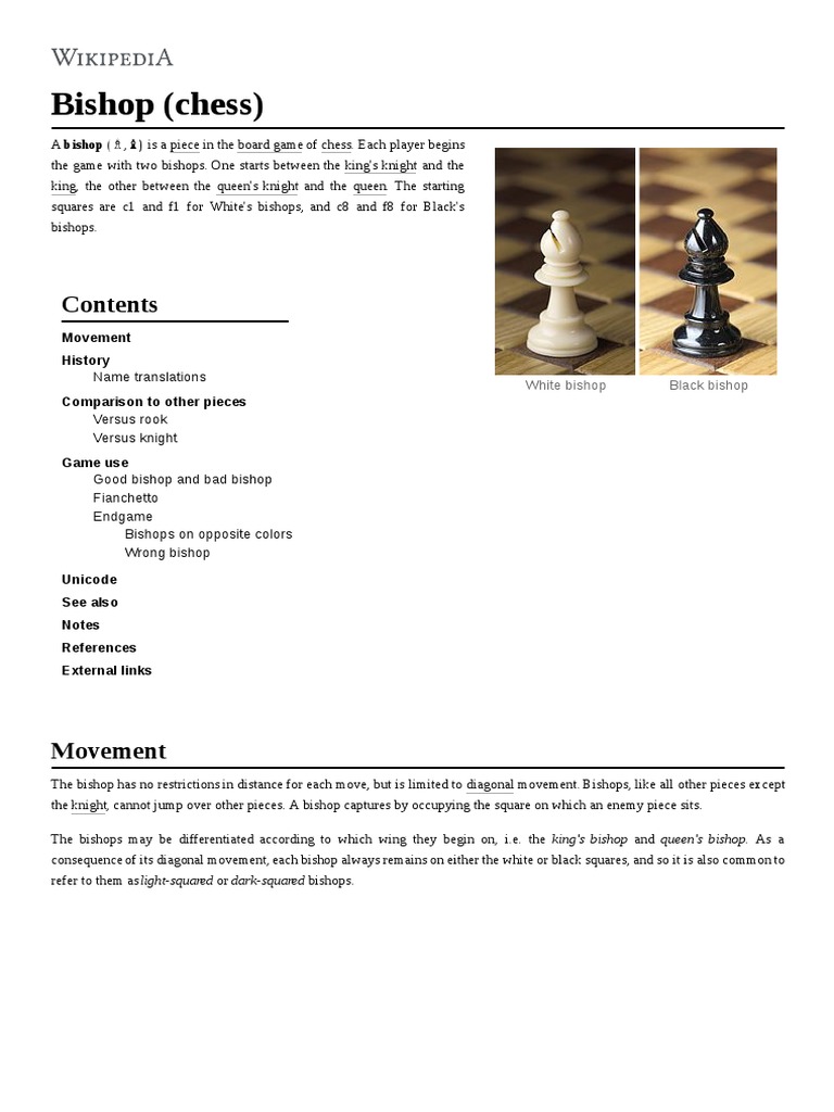 Bishop (Chess) : Movement History Comparison To Other Pieces | PDF ...